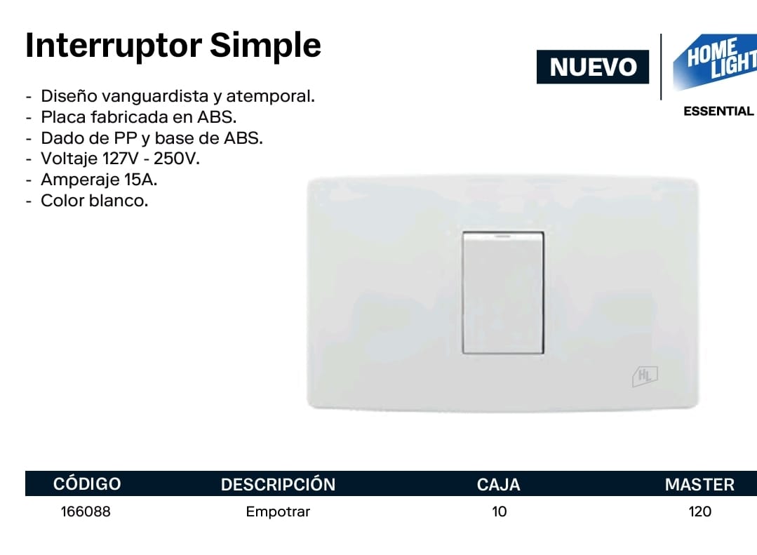 INTERRUPTOR SIMPLE ESSENTIAL HOME LIGHT – Ferretería DINOVA